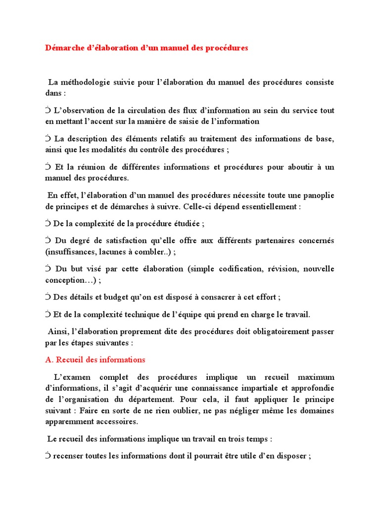Élaboration d'un Manuel des Procédures | PDF | Informations | Budget