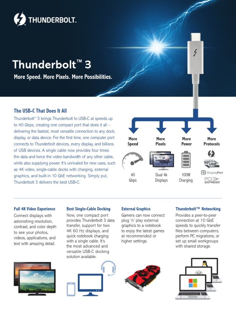 Thunderbolt 3: More Speed. More Pixels. More Possibilities | PDF | Usb | Digital Electronics