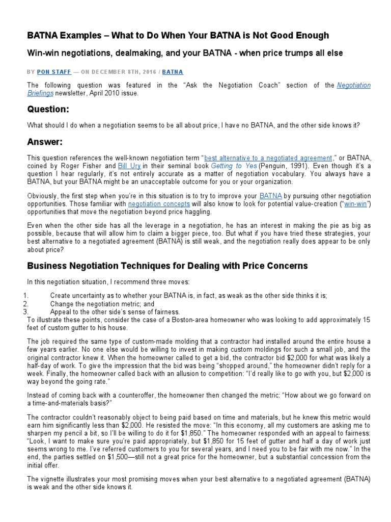 When Your BATNA Is Not Good Enough | PDF | Negotiation | Business