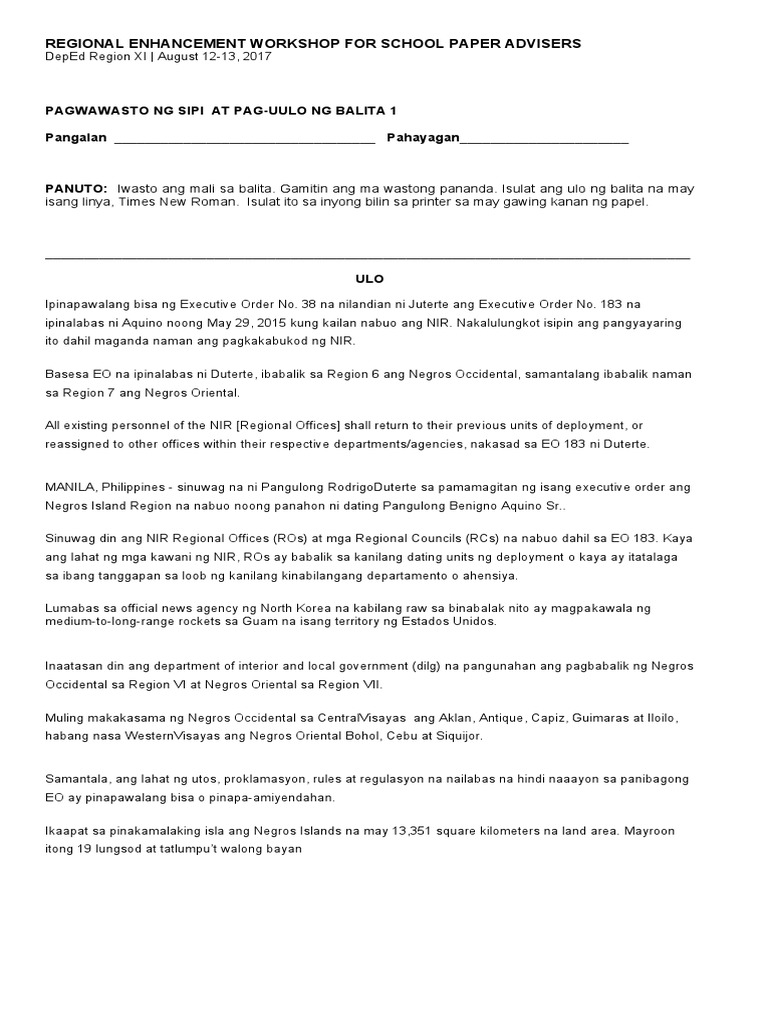 Copyediting at Pagwawasto Exercise | PDF