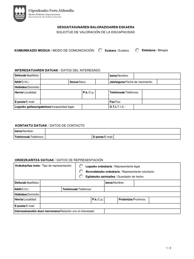 Modelo GIPUZKOA Solicitud REVISIÓN Grado Discapacidad | PDF