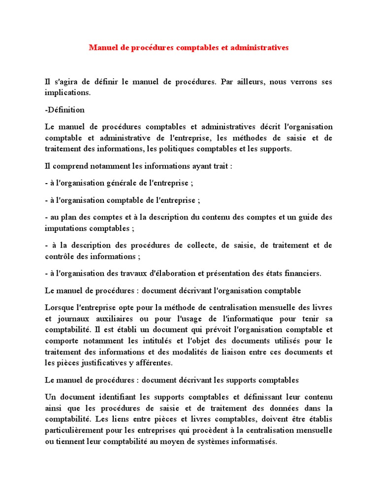 Notion de Manuel de Procédures Comptables Et Administratives | PDF