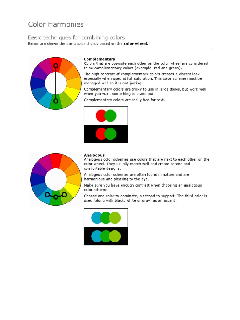 Color Harmonies: Basic Techniques For Combining Colors | PDF ...
