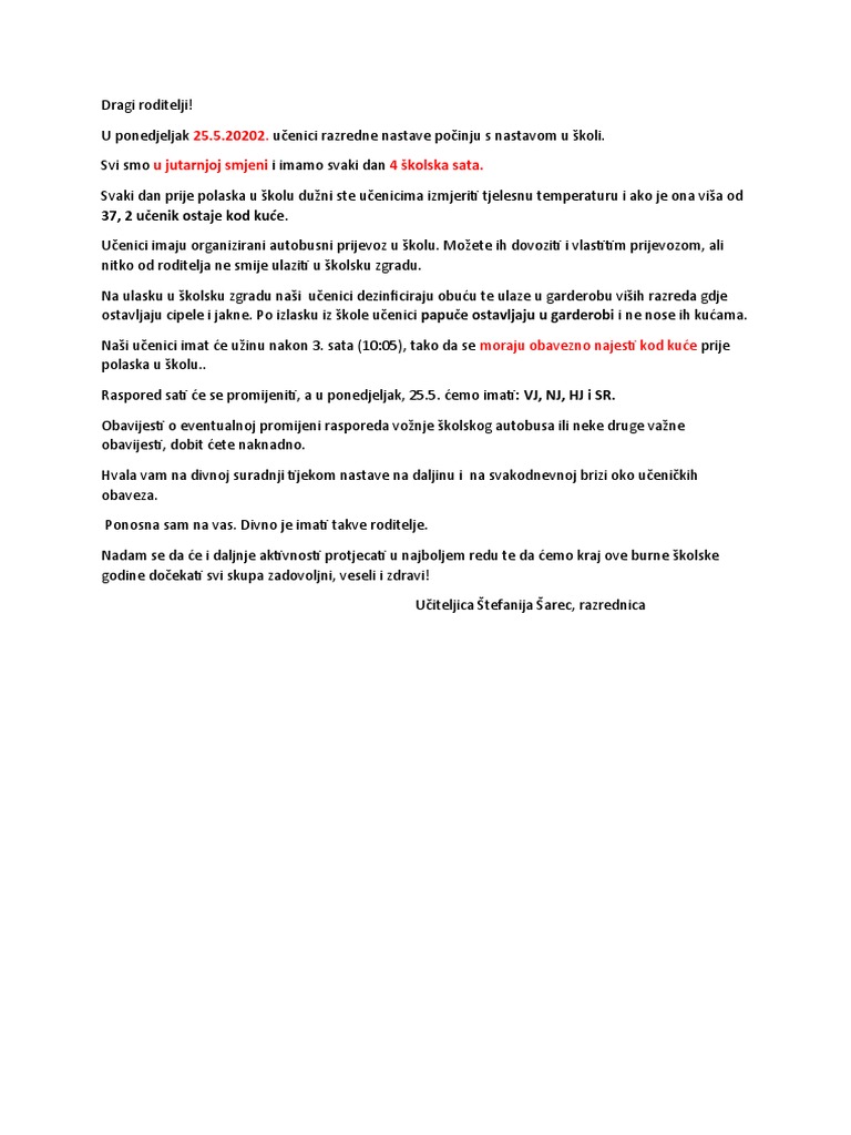 Pismo Roditeljima 25 | PDF