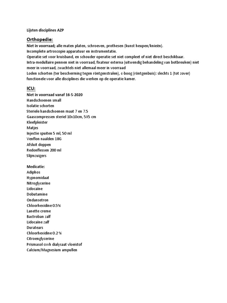 Lijsten Disciplines AZP Suriname Mei 2020 | PDF