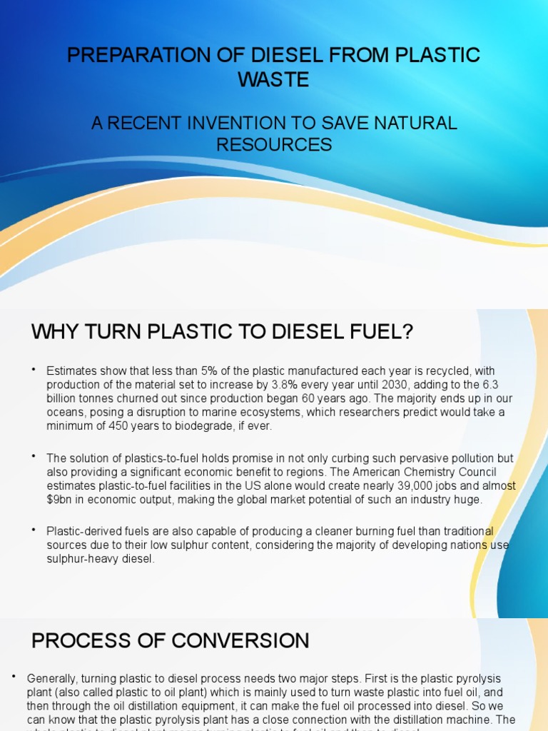 Preparation of Diesel From Plastic Waste | PDF | Pyrolysis | Plastic
