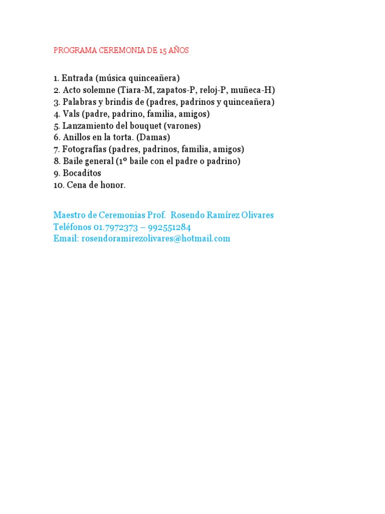 Programa Ceremonia de 15 Años | PDF