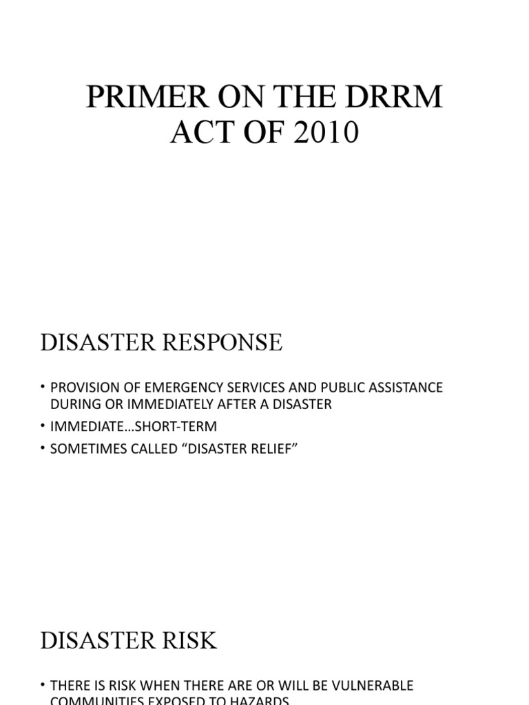 Primer On The DRRM Act of 2010 | PDF | Hazards | Emergency Management