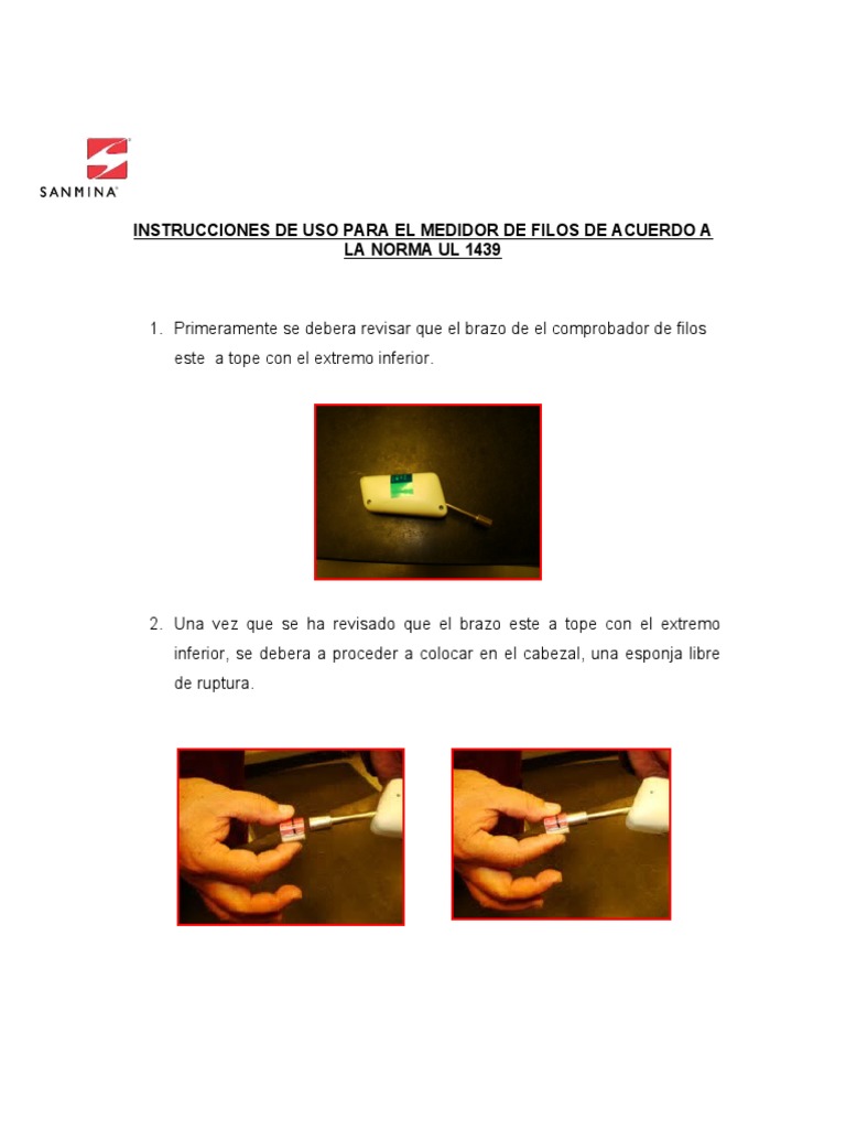 Instrucciones de Uso para El Medidor de Filos de Acuerdo A La Norma Ul ...
