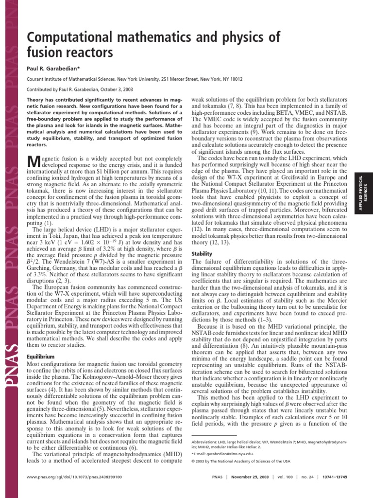 Computational Mathematics and Physics of Fusion Reactors - Paul R ...