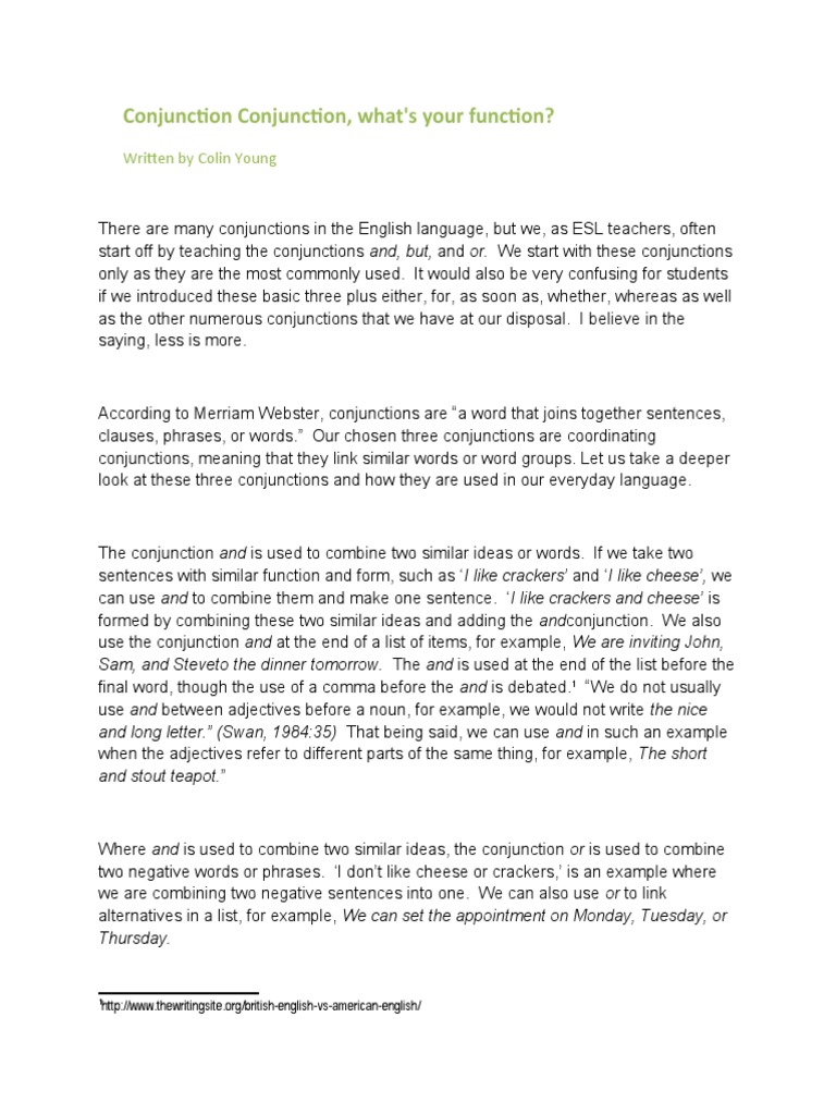 Essay. Conjunction Functions | PDF | Sentence (Linguistics) | Word