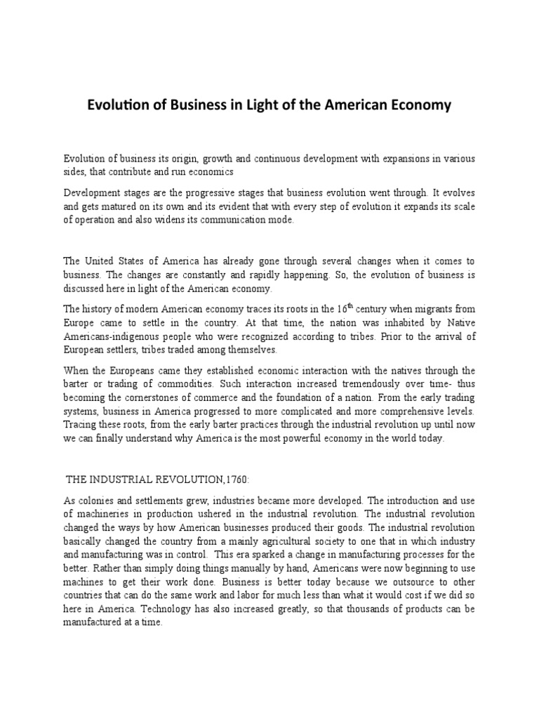 Evolution of Business in Light of The American Economy | PDF | Business ...