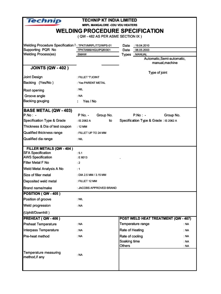 Wps For Steel Rods | PDF | Welding | Construction