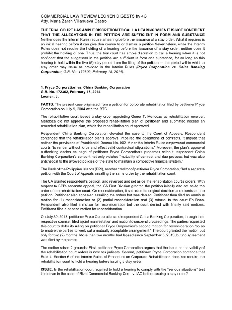 4C Commercial Law Digests Complete Midterms | PDF | Lawsuit | Surety