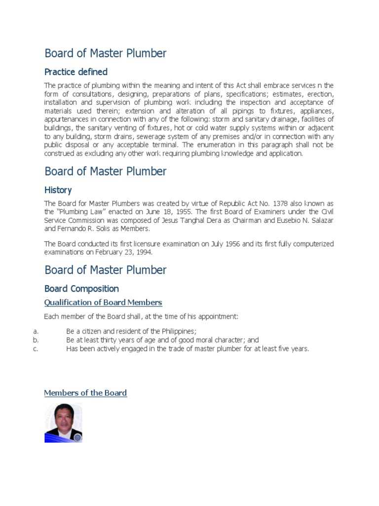 Board of Master Plumber | PDF
