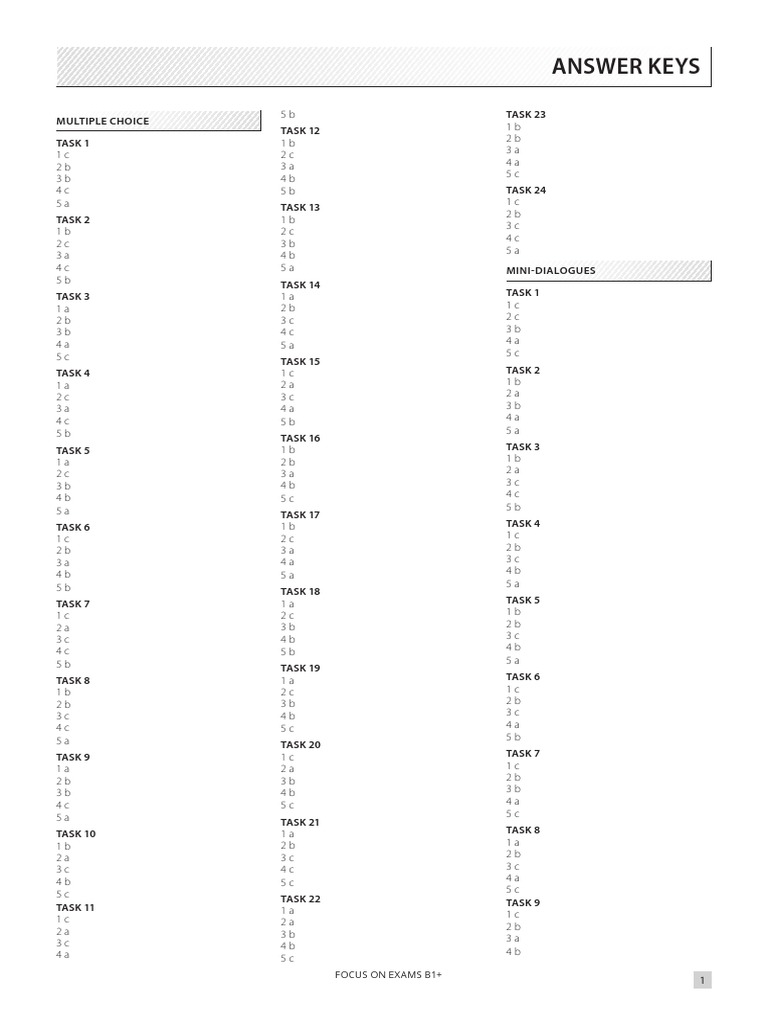 Focus On Exams Answer Keys B1plus | PDF | Tests | Standardized Tests