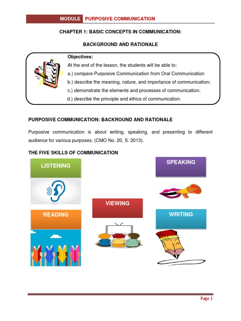 Chapter 1: Basic Concepts in Communication: Background and Rationale ...