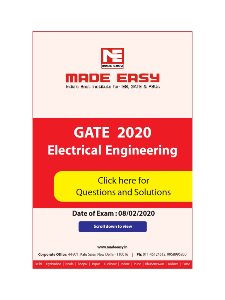 GATE 2020 Electrical Engineering Solutions | PDF | Electrical ...