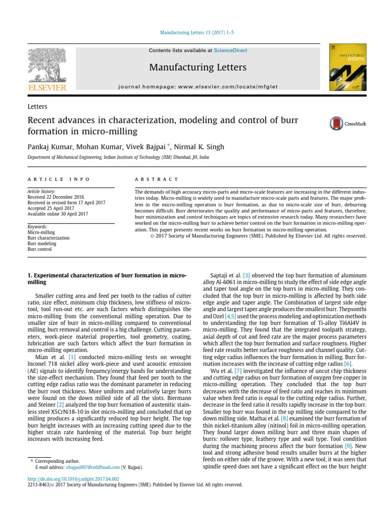 2017 Recent Advances in Characterization, Modeling and Control of Burr PDF | PDF | Business ...