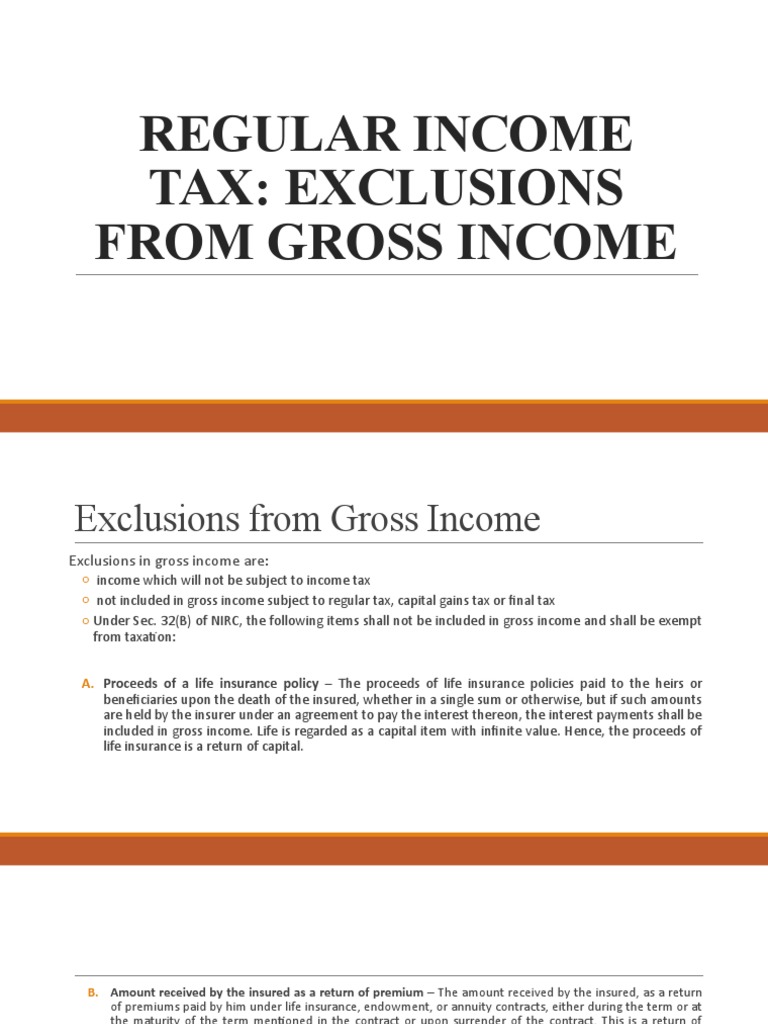 Exclusion of Gross Income | PDF | Gross Income | Life Insurance