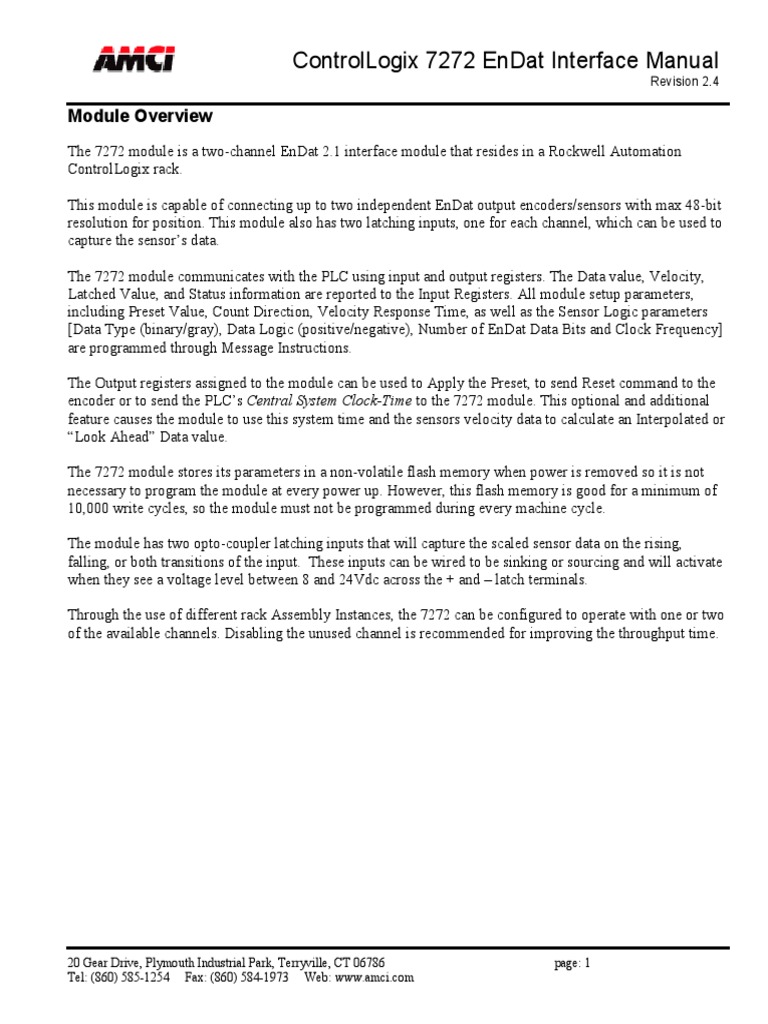Controllogix 7272 Endat Interface Manual: Module Overview | PDF | Programmable Logic Controller ...