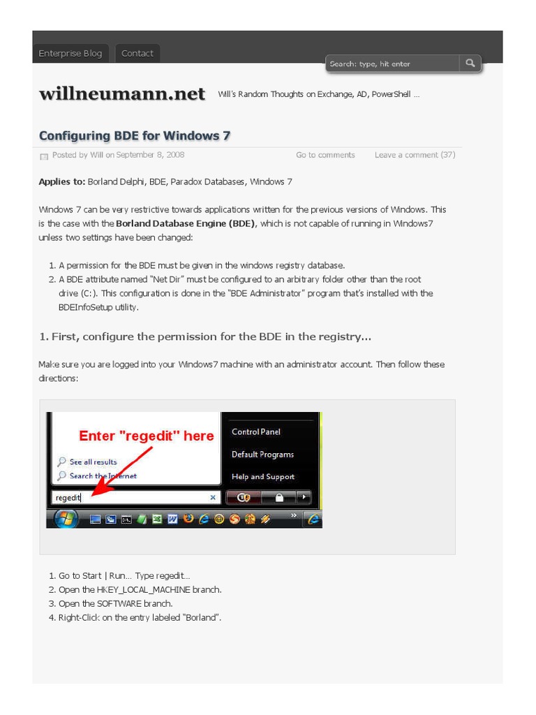Configuring BDE For Windows 7 - Willneumann | PDF | Windows Registry ...