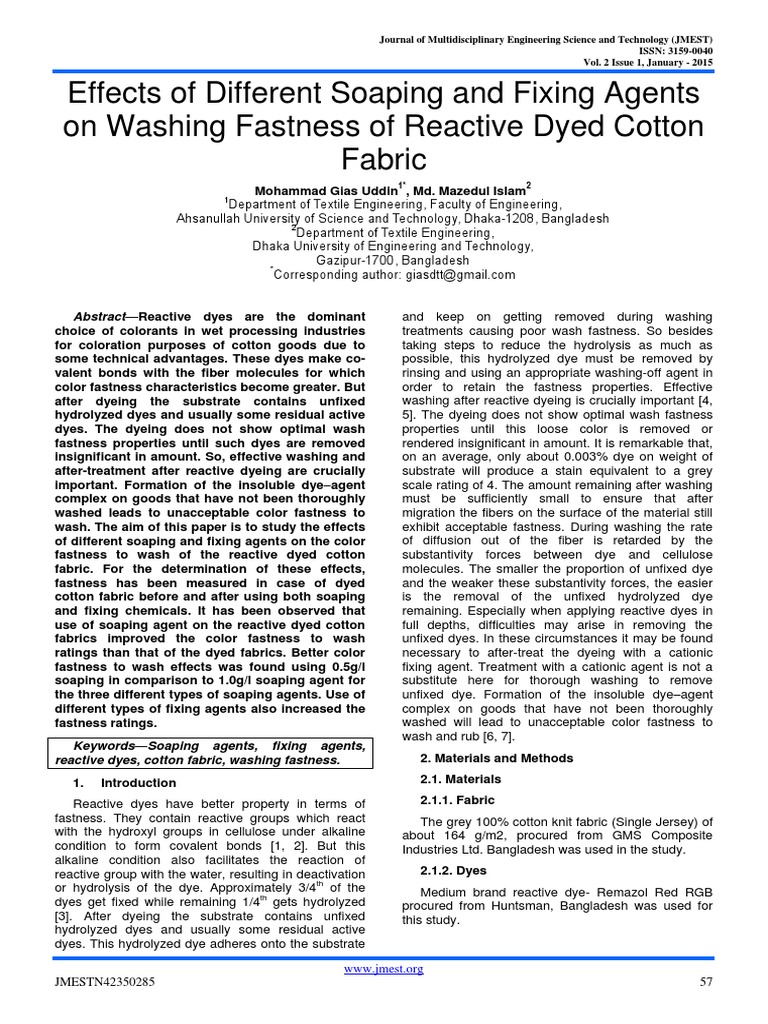 Effects of Different Soaping and Fixing Agents On Washing Fastness of ...