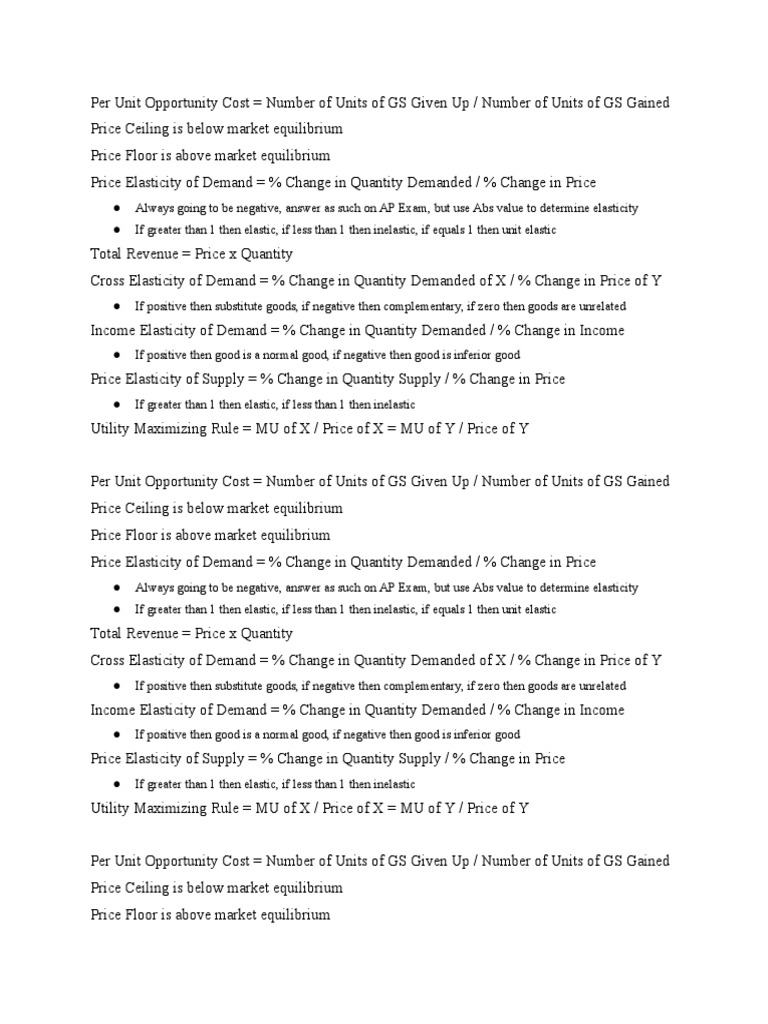 Econ Cheat Sheet | PDF | Price Elasticity Of Demand | Demand