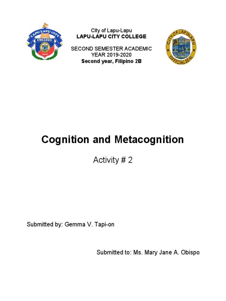 Cognition and Metacognition: Activity # 2 | PDF | Metacognition | Learning Theory (Education)
