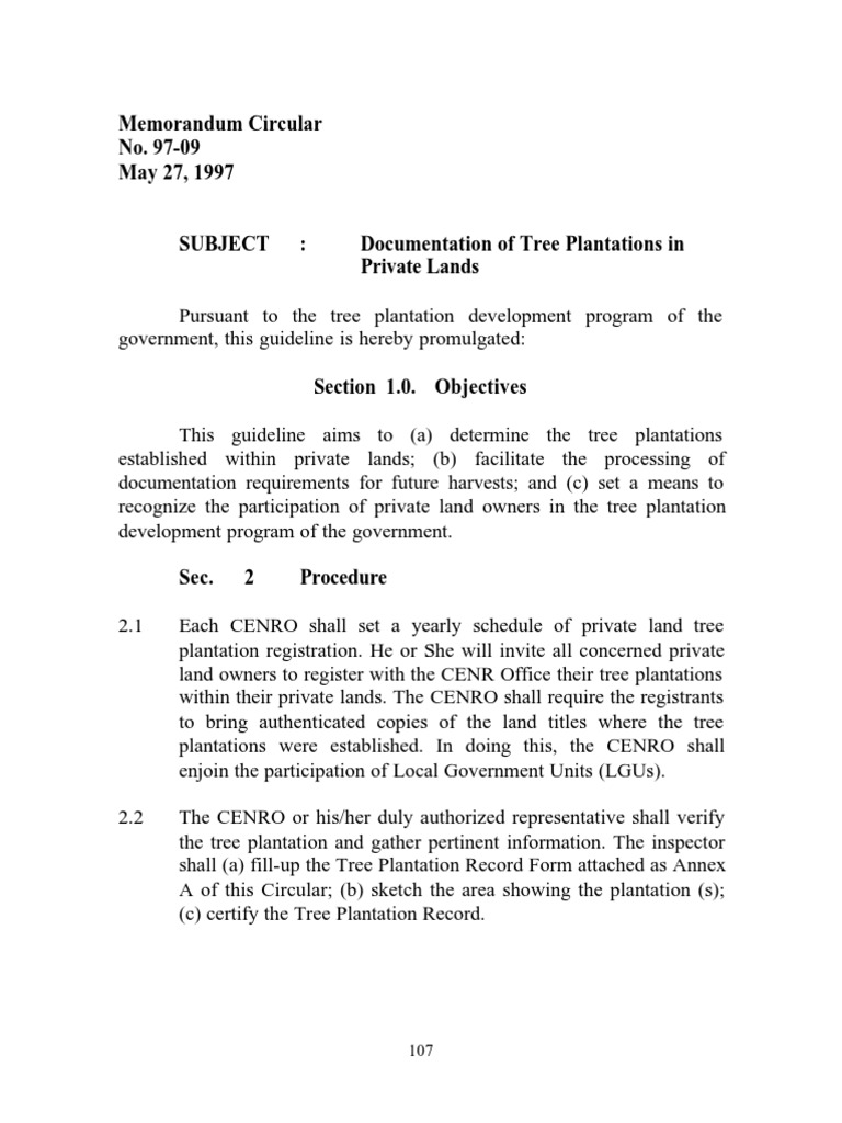 DENR MC 97-09 Documentation of Tree Plantations in Private Lands | PDF ...
