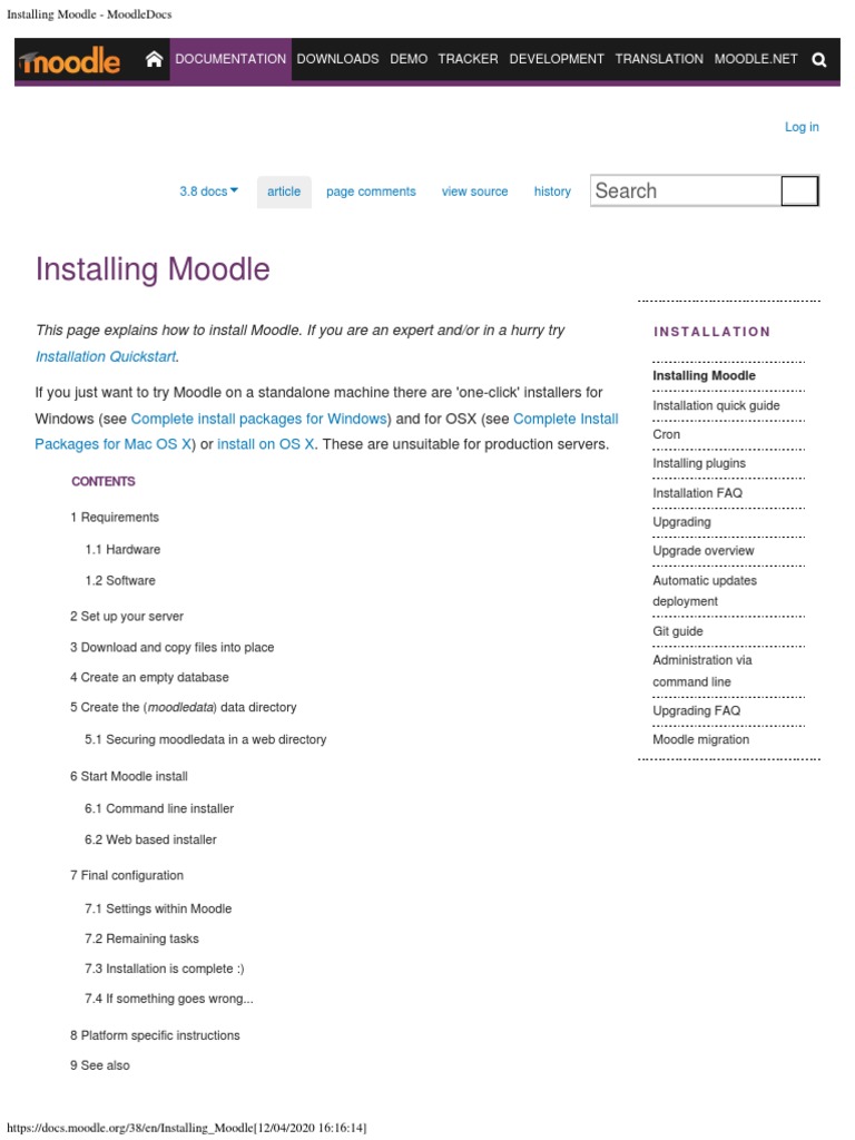 Installing Moodle - MoodleDocs | PDF | Moodle | Superuser