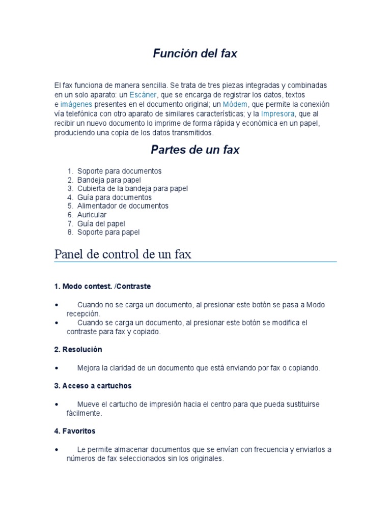 Función y partes del fax | PDF | Fax | Tecnología de información y ...