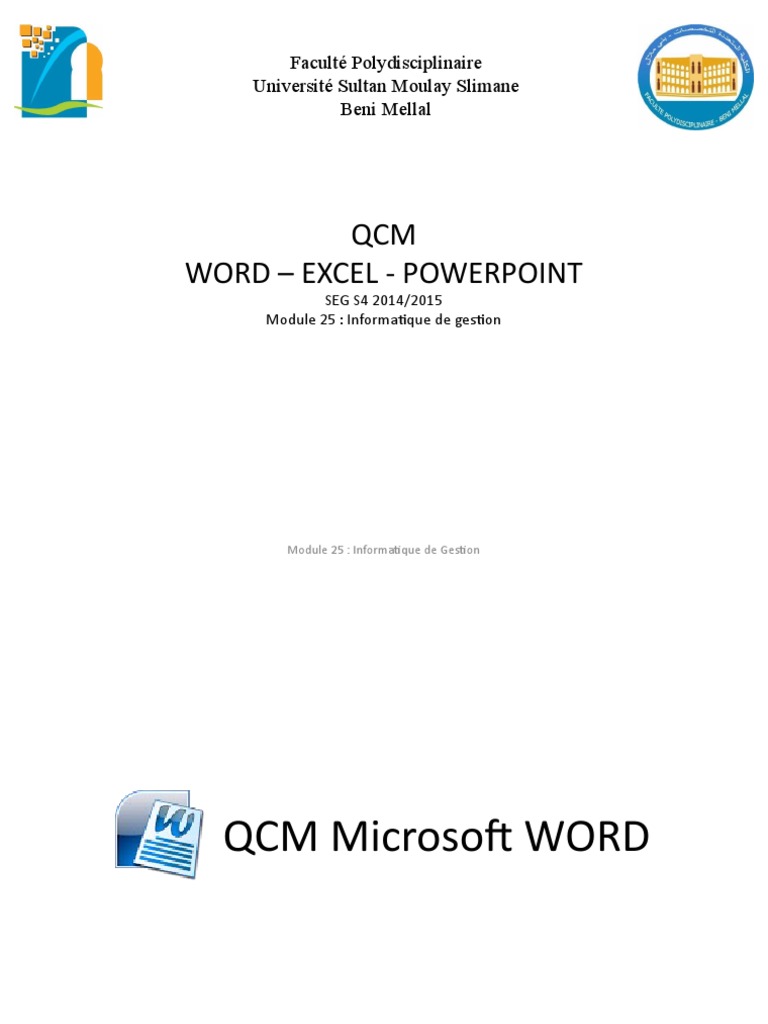 QCM - Microsoft Word - Excel - PowerPoint | PDF | Microsoft Word | Microsoft Excel