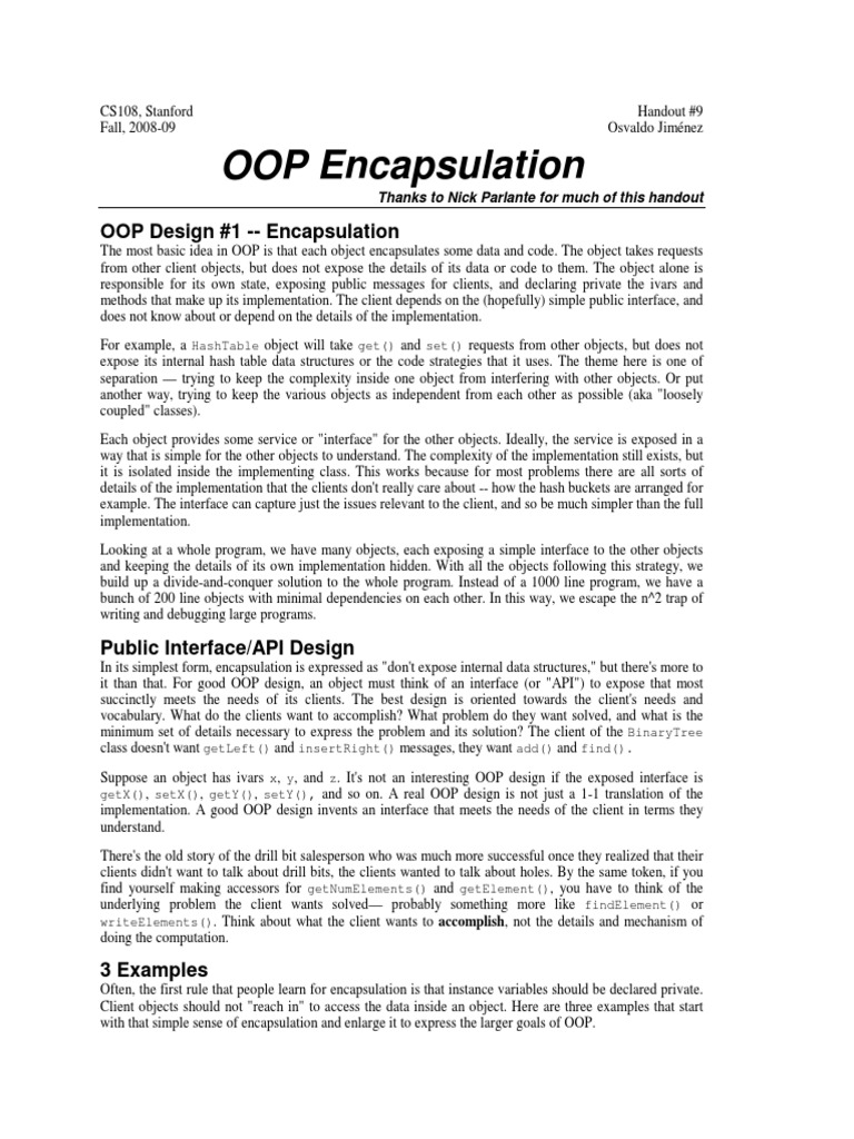 Oop Design 1 Encapsulation Download Free Pdf Object Oriented Programming Object