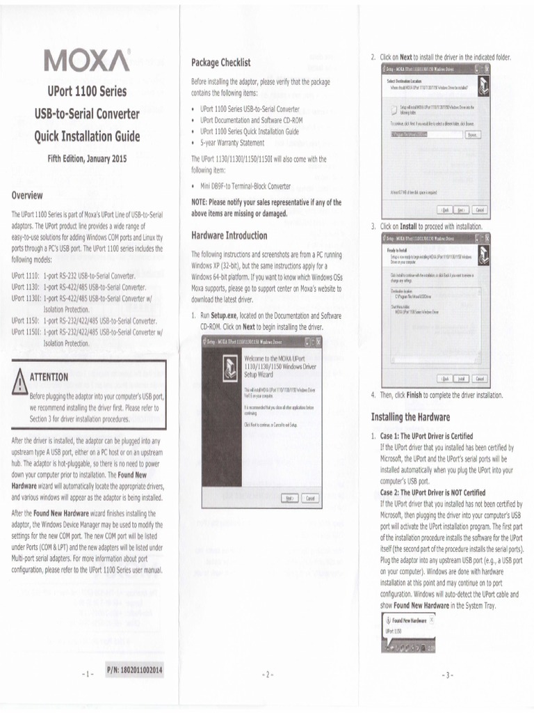 UPort 1100 Series (Quick Installation Guide) | PDF