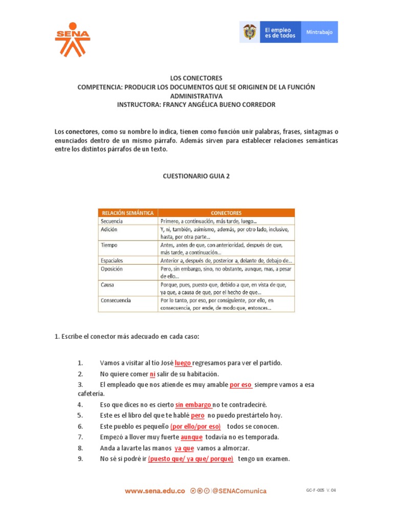 Ejercicios de Conectores Textuales | PDF