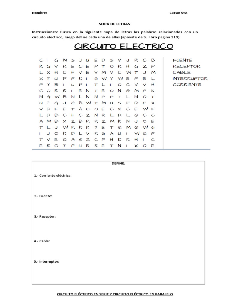 Sopa de Letras Circuito Electrico - Odt | PDF