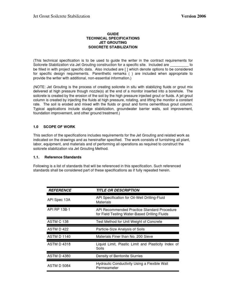 Sample Spec Jet Grouting PDF | PDF | Specification (Technical Standard) | Concrete
