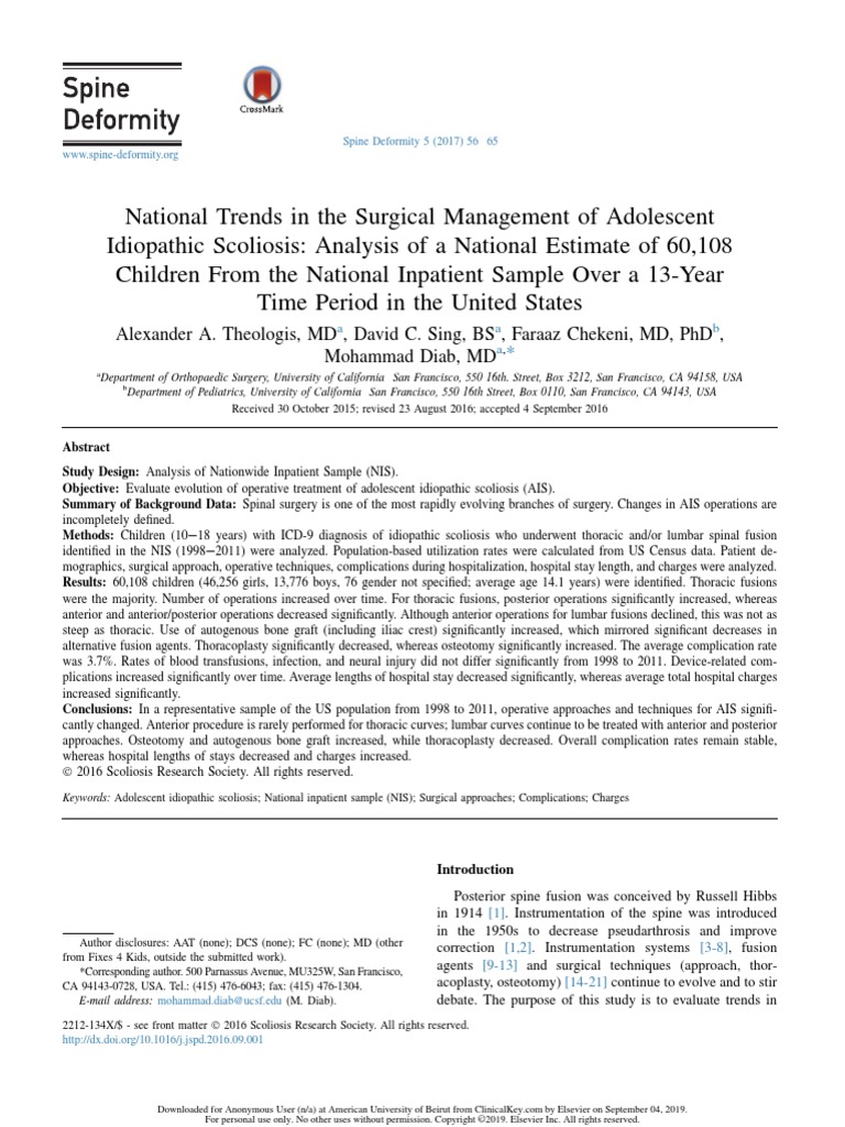 Adolescent Idiopathic Scoliosis | PDF | Scoliosis | Statistics