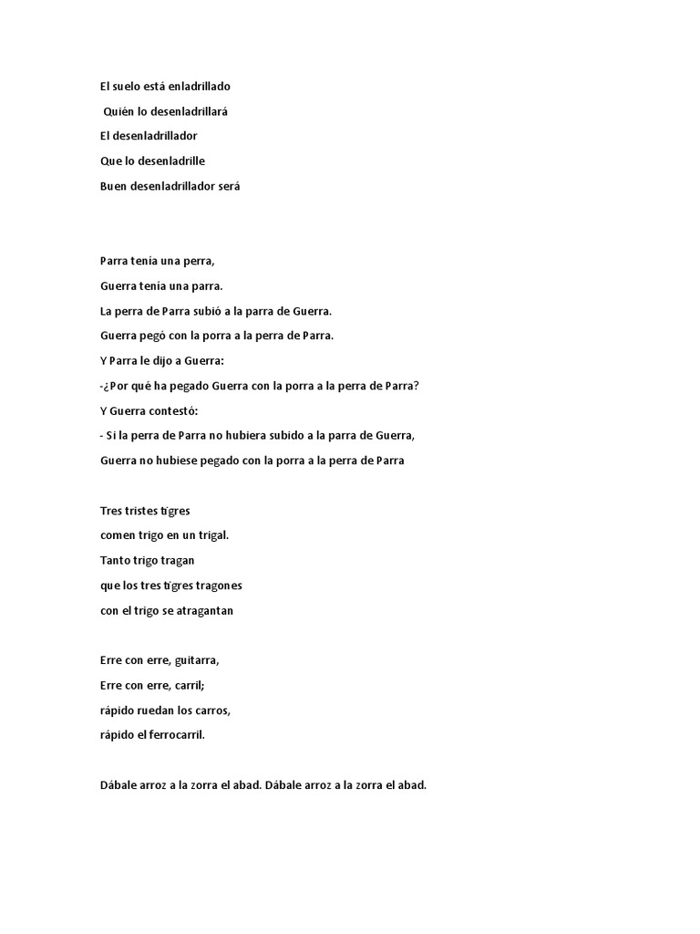 Trabalenguas para Pronunciar La R | PDF