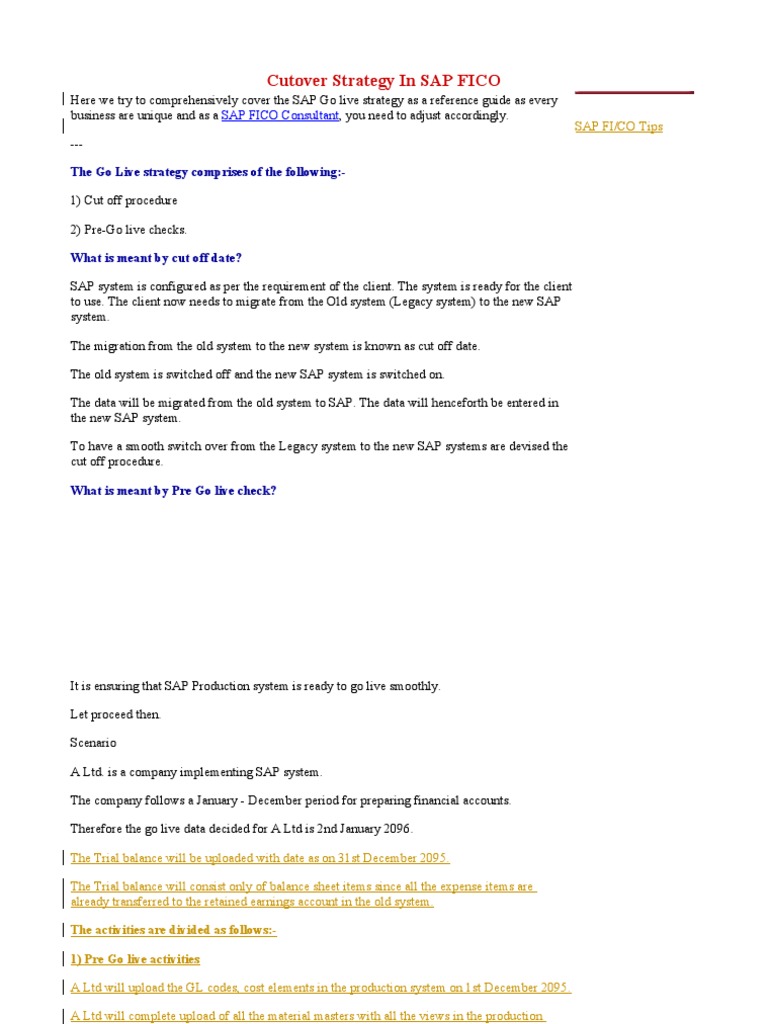 Cutover Strategy in SAP FICO | PDF | Debits And Credits | Business ...