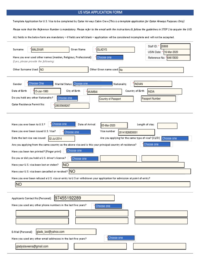 US Visa Application Form (1) 111 PDF | Download Free PDF | Facebook ...
