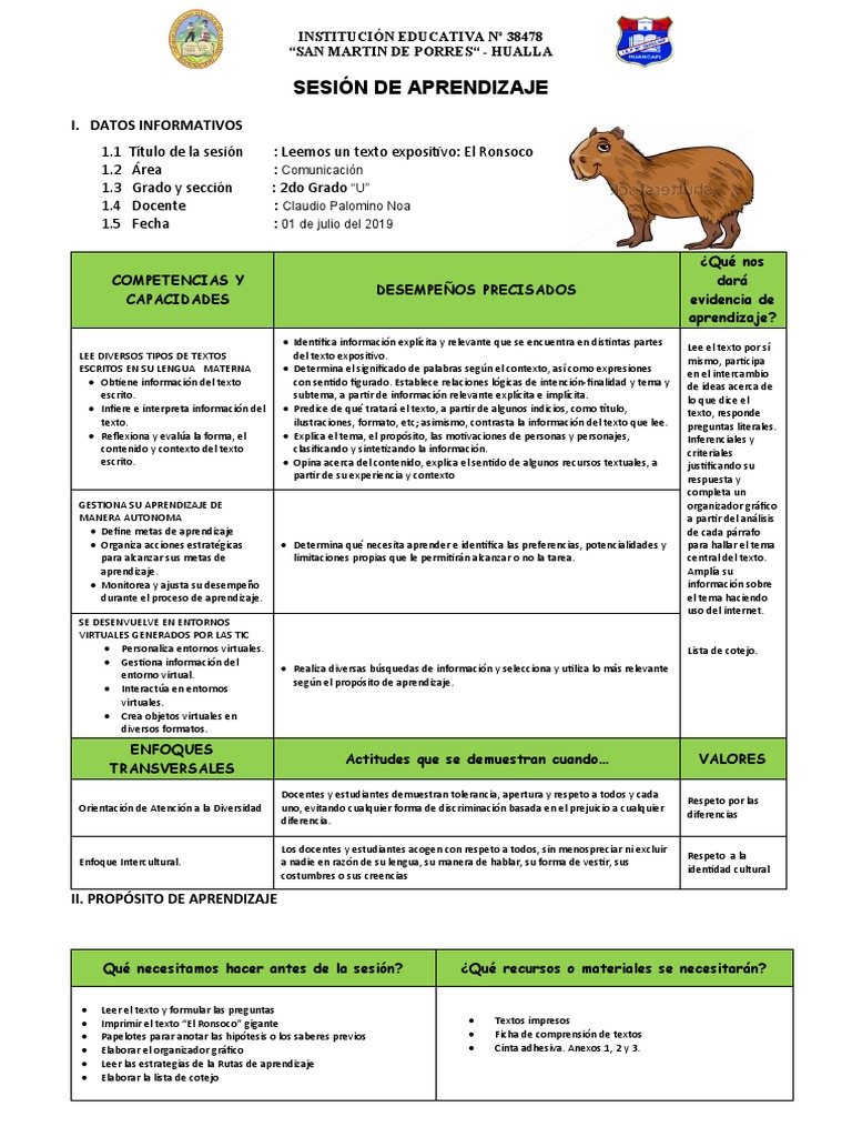Sesion Tema Central El Ronsoco | PDF | Aprendizaje | Science
