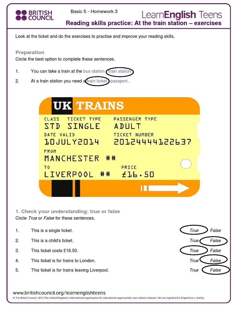 Understanding Train Tickets Exercise | PDF | Foreign Language Studies ...