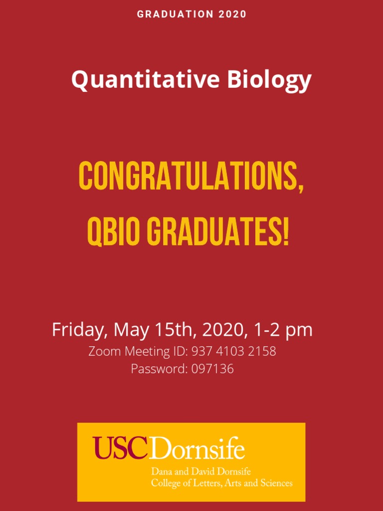 USC QBIO Graduation 2020 Celebration | PDF | Academia | Science