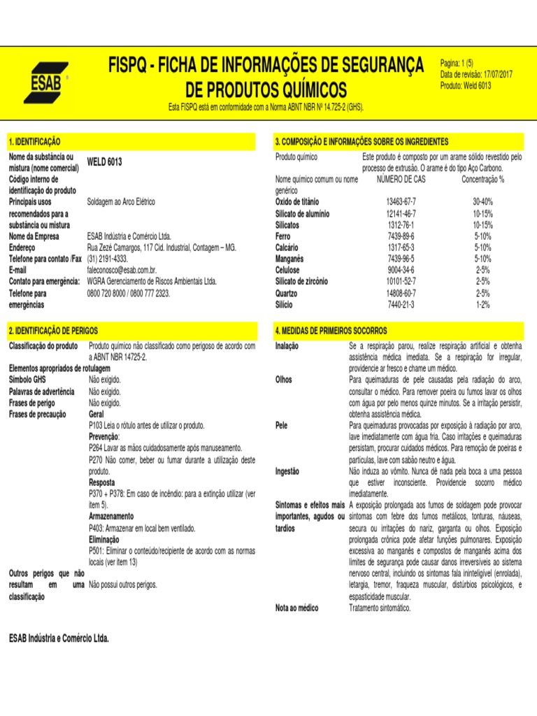 Fispq - Eletrodo Ok 6013 | PDF | Embalagem e rotulagem | Queimadura