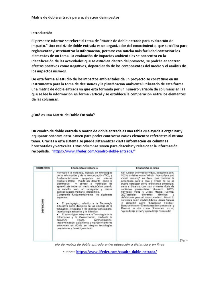 Matriz de Doble Entrada para Evaluación de Impactos | PDF | Matriz ...