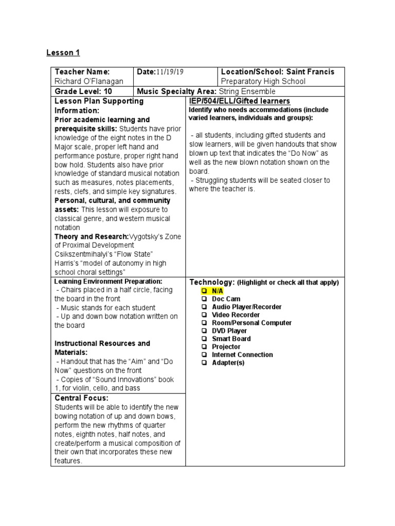 Lesson Plans 1-3 Beginner Strings | PDF | Musical Notation | Teachers