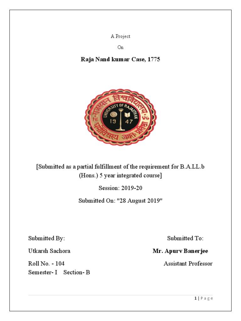 Raja Nand Kumar Case Overview, 1775 | PDF | Supreme Courts | Legal ...