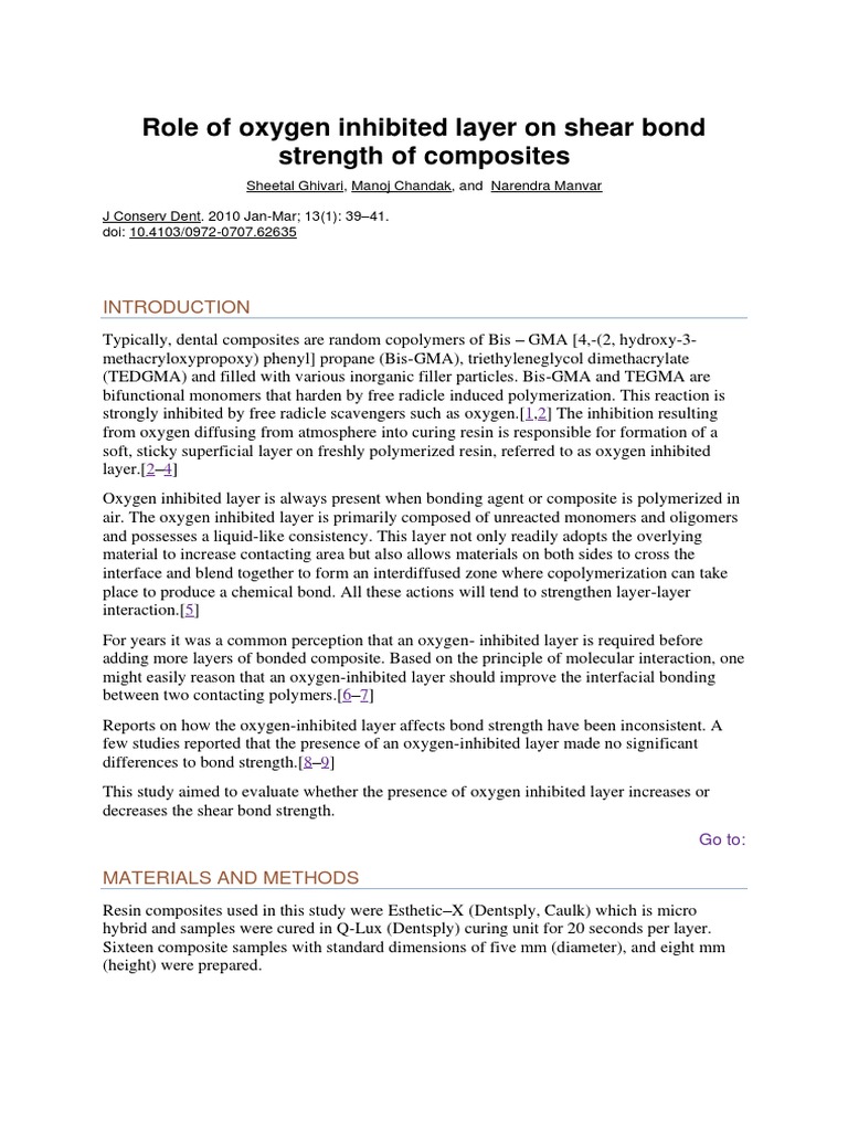 Role of Oxygen Inhibited Layer On Shear Bond Strength of Composites ...